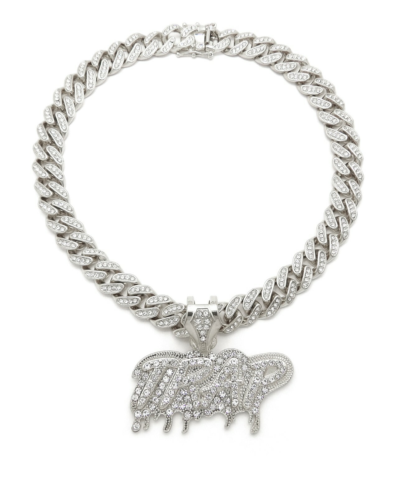 Hip Hop TRAP Drip pendant & 12mm 18" Full Iced Cuban Choker Chain Bling ...