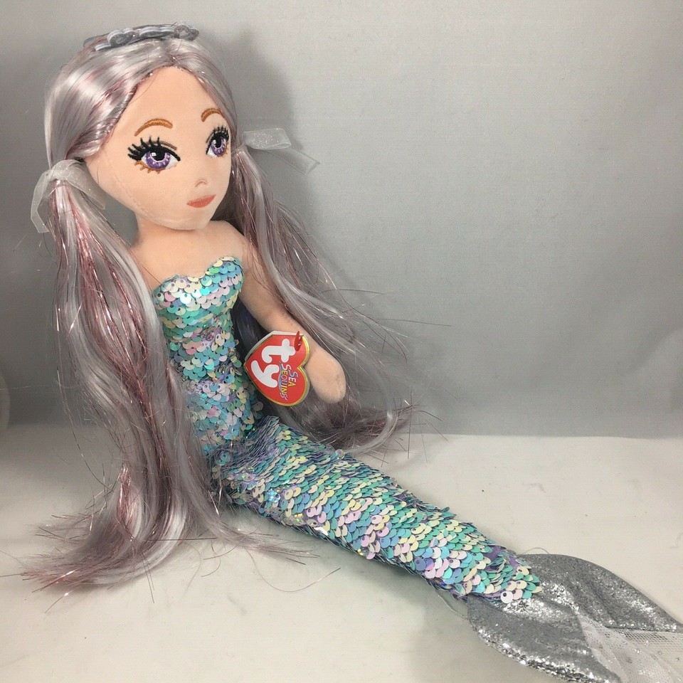 2020 TY ATHENA 18" Medium Sea Sequins Platinum Mermaid Color Changing ...