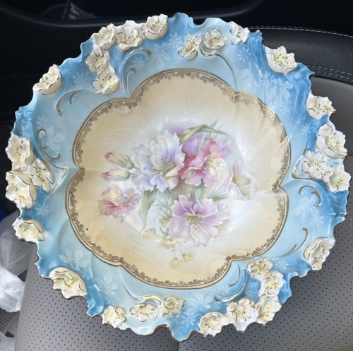 Antique R.S. Prussia Blue Porcelain Bowl - Pink Roses Decoration Gold ...