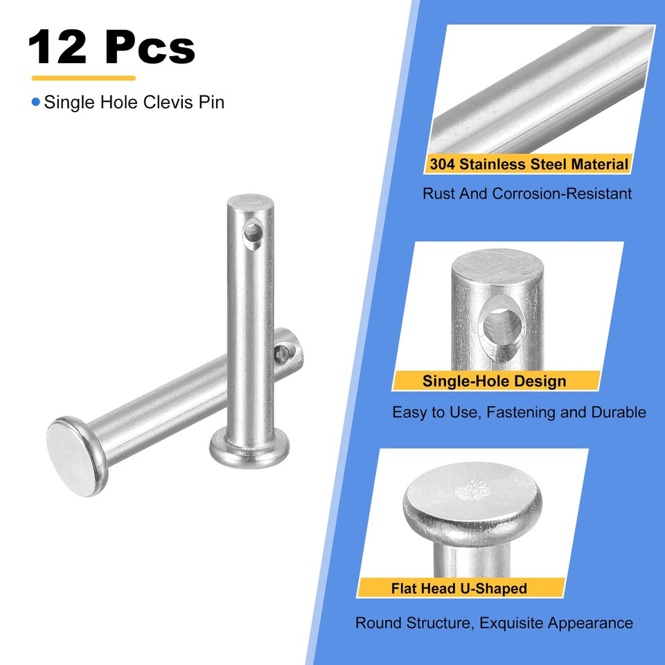 12Pcs 1/4" x 1-3/16" Single Hole Clevis Pins, 304 Stainless Steel Flat ...