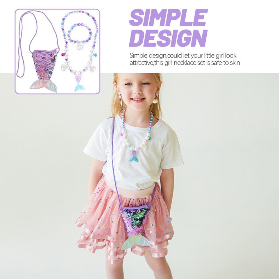 Little Girl Beaded Necklace Shell Jewelry Children's Mermaid Set Tail ...