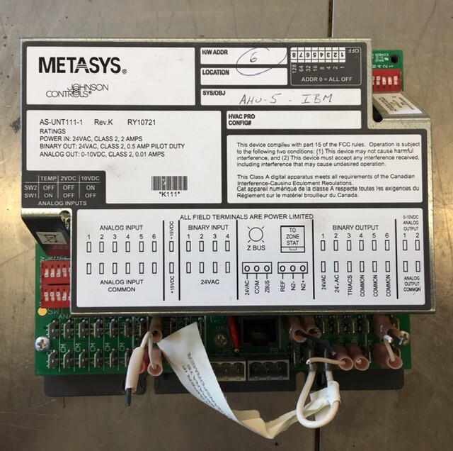 Johnson Controls Metasys unitary controller AS-UNT111-1 Rev K RY10316 ...
