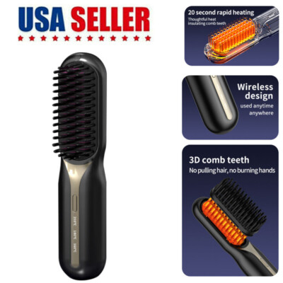 Wireless Hair Straight Comb, Portable Cordless Hair Straightener Brush ...