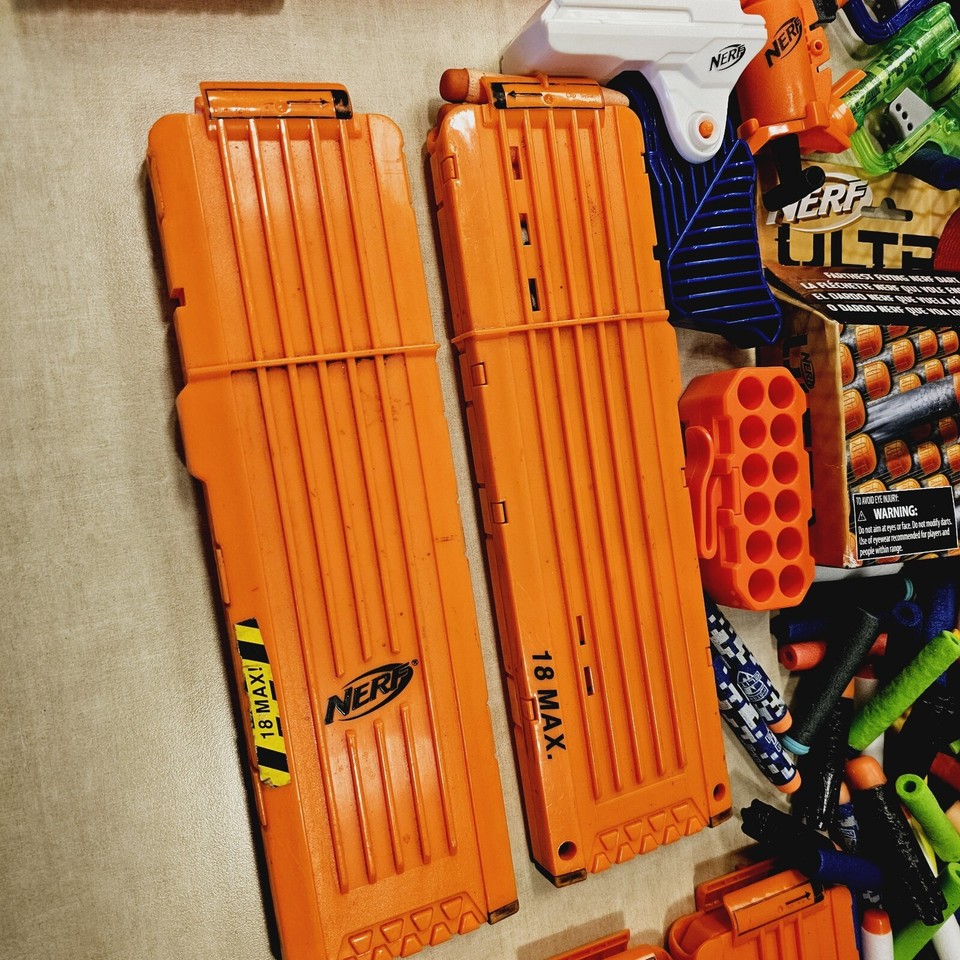 NERF Gun Ammo Lot Foam Darts Disc Elite Ultra Magazines Belts Hasbro ...
