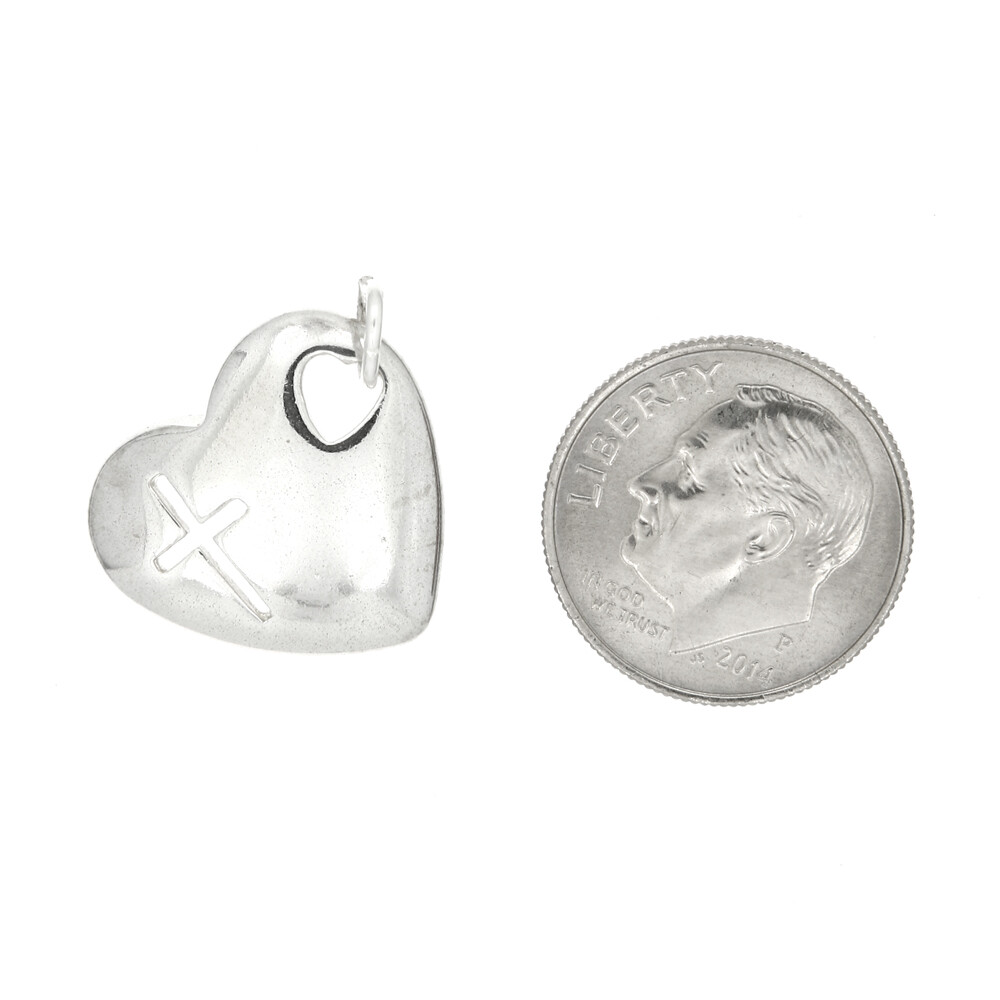 Sterling Silver Heart with Cut Out Cross Charm or Pendant | eBay