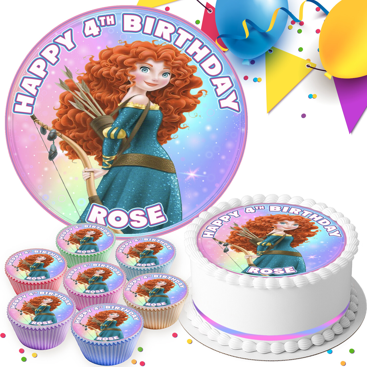 PRINCESS MERIDA BRAVE PERSONALISED EDIBLE CAKE TOPPER & CUPCAKE TOPPERS ...