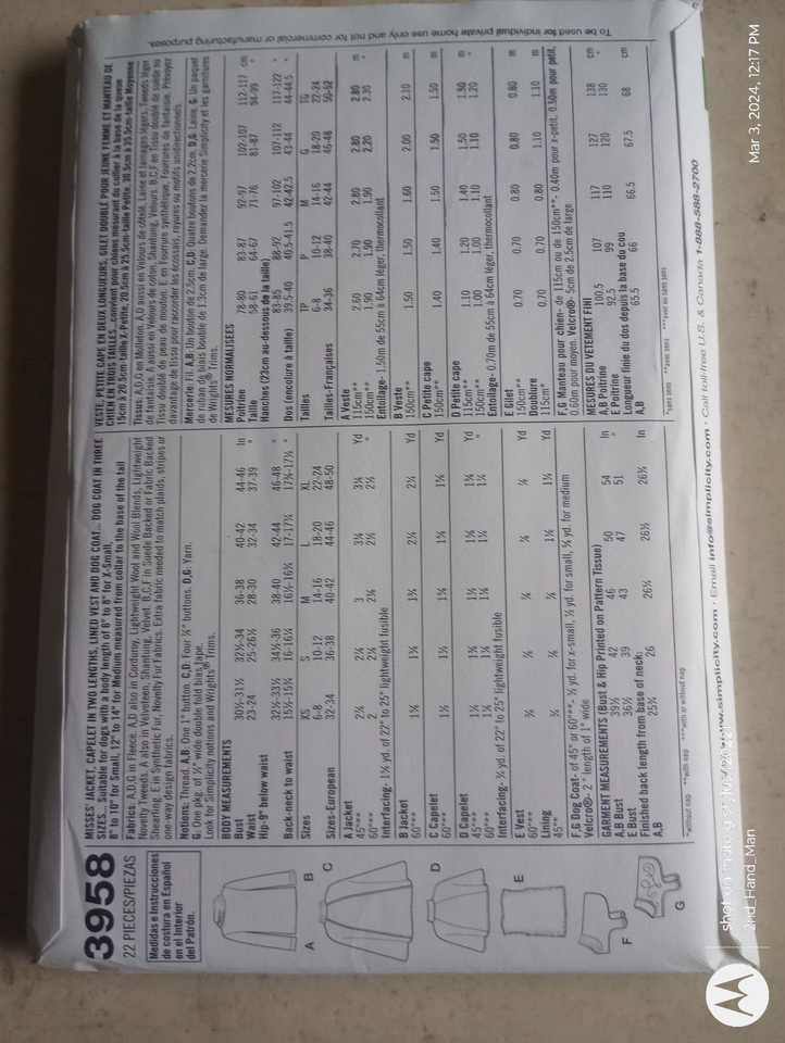 SIMPLICITY 3958 SZ XS,S,M CAPELET VEST COAT UNCUT SEWING PATTERN | eBay