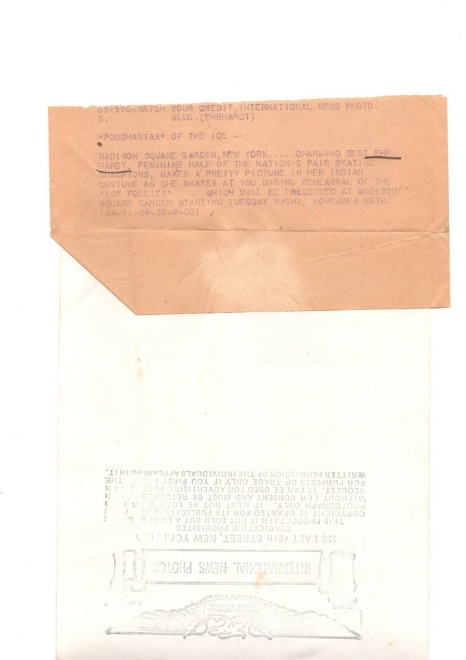 BEAUTIFUL SKATER BESS EHRHARDT OF THE ICE FOLLIES 1938 VTG ORIG Press ...