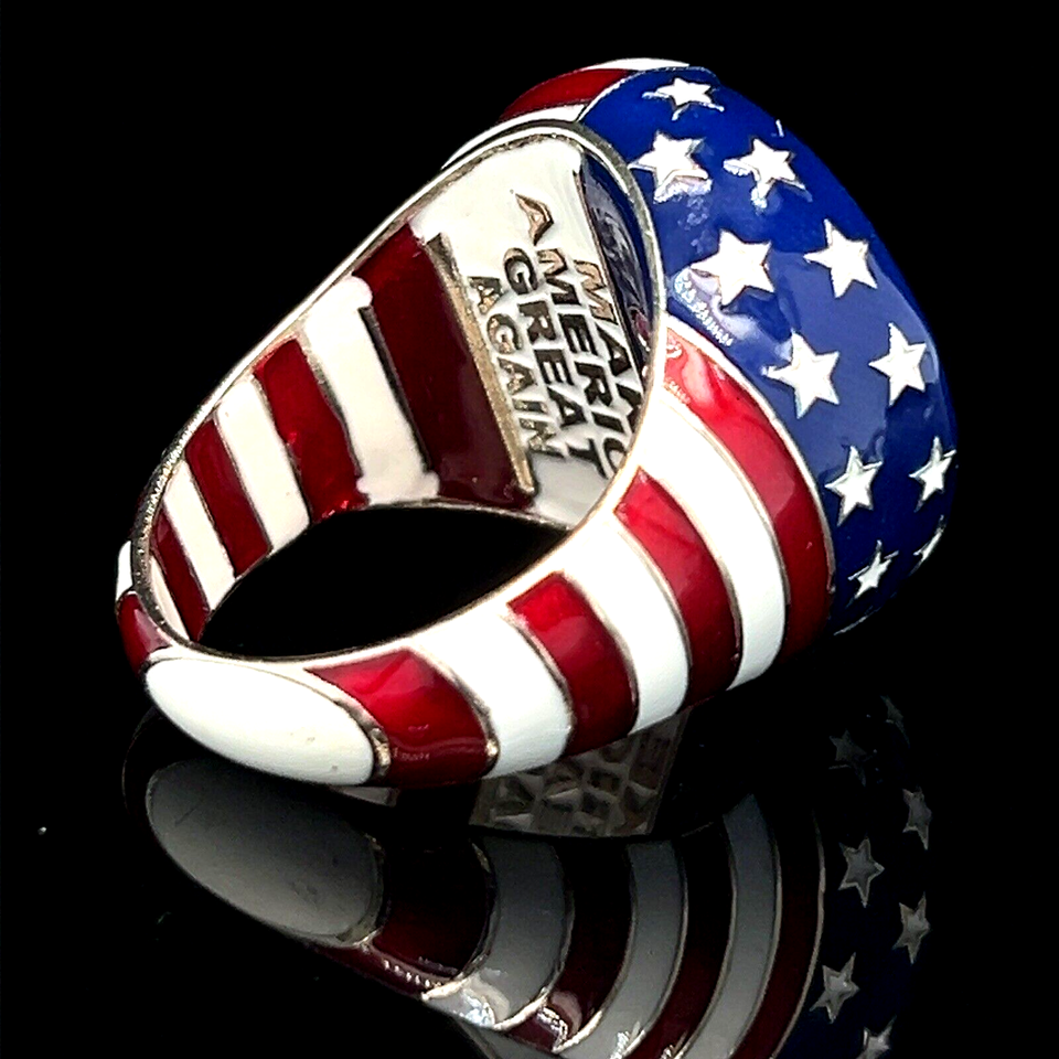 14k Gold Enamel Make America Great Again MAGA American Flag Ring Size ...