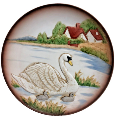 VTG Homco Swan and Cygnets 8" Decorative Plate | eBay