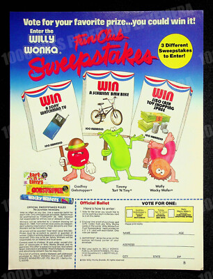Willy Wonka Candy Sweepstakes 1985 Gobstopper Print Magazine Ad Poster ...