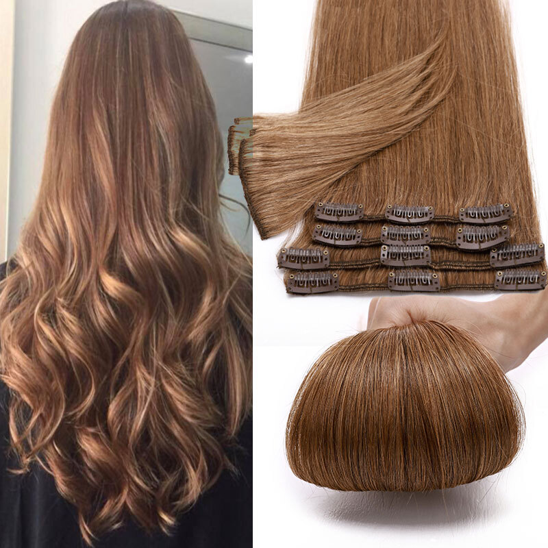 Seamless 100% Human Hair Extensions Clip In Real Remy Hair Piece Full ...