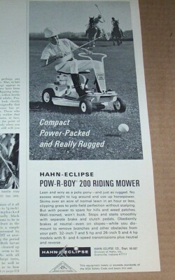 1968 print ad-Hahn-Eclipse riding lawn mower Polo pony Evansville IN ...