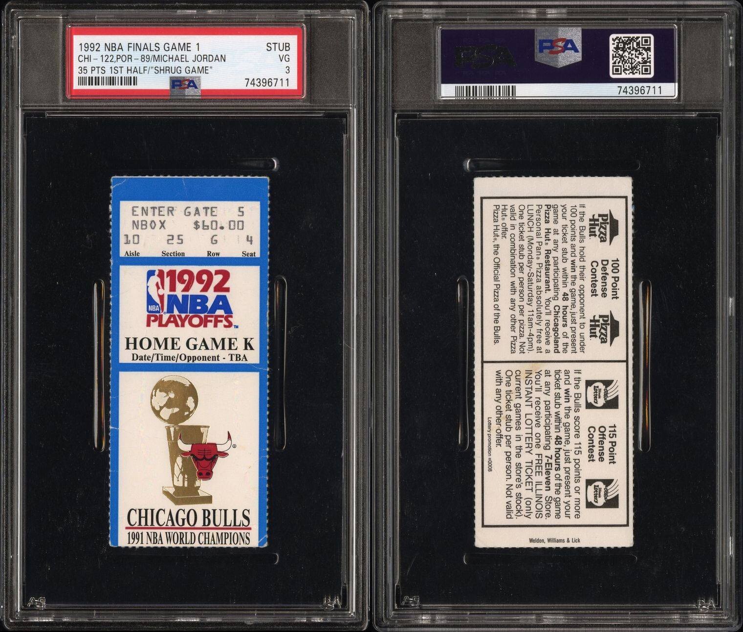 MICHAEL JORDAN “SHRUG GAME” TICKET STUB 1992 NBA FINALS GAME 1 (6) 3PT ...