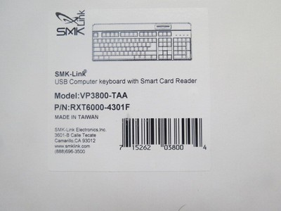 SMK-LINK VP3800-TAA COMPLIANT USB COMPUTER KEYBOARD WITH SMART CARD ...