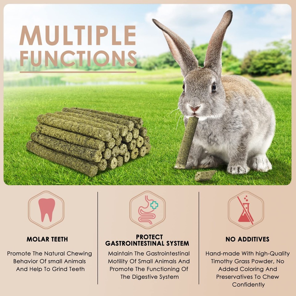 Timothy Hay Sticks for Rabbits 38PCS, Natural Timothy Grass Molar Teeth ...