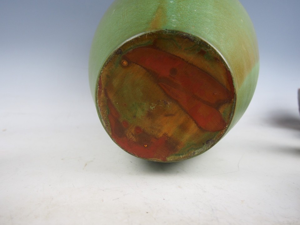 LARGE 14" TWO HANDLED VASE North Carolina COLE POTTERY GREEN GLAZE ...