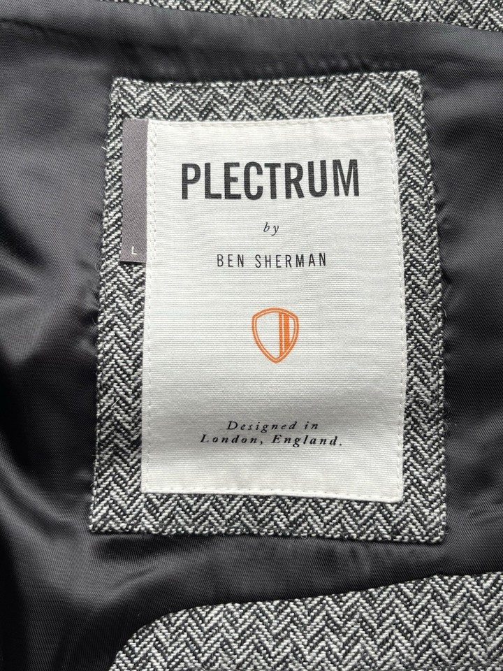 Plectrum By Ben Sherman Blazer Mens Size L Grey Wool Herringbone Double ...