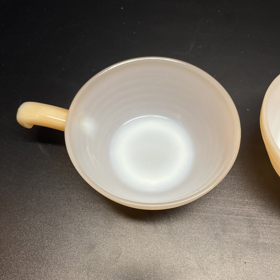 Vintage Fire-King Ware Soup Bowl Set Peach Luster Peach-Handled Milk ...