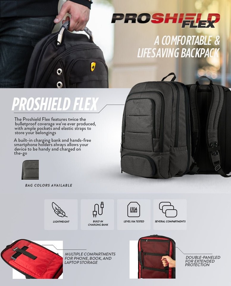 Bulletproof Backpack Proshield Flex w/ Dual Protection, Ballistic ...