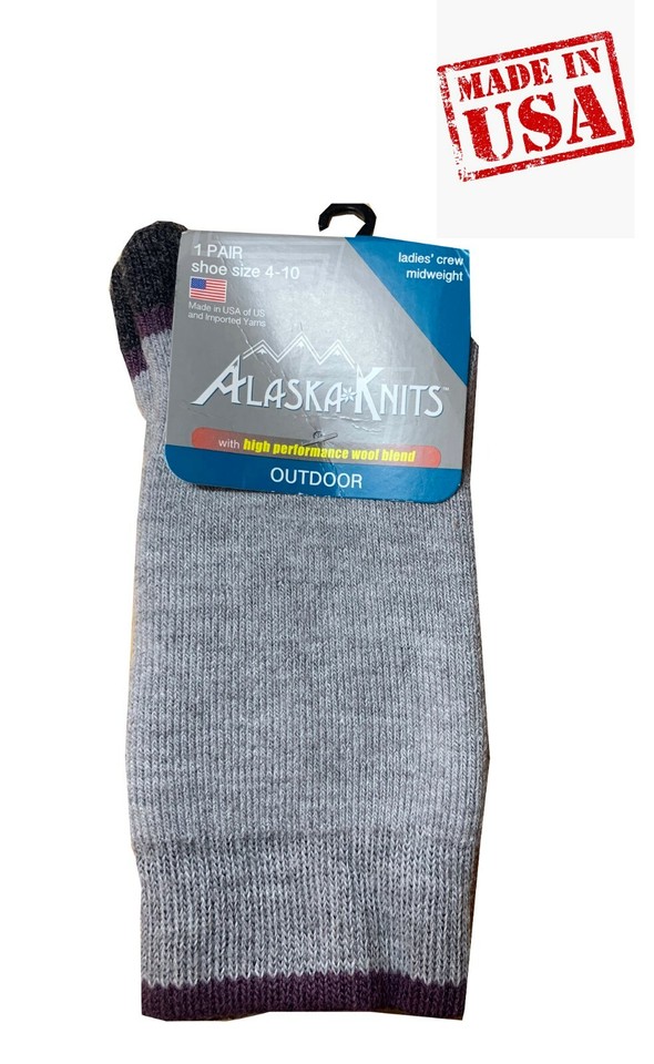 ALASKA KNITS™ MERINO WOOL LADIES' HIKING CREW SOCKS KHKAI 9-11 MADE IN ...