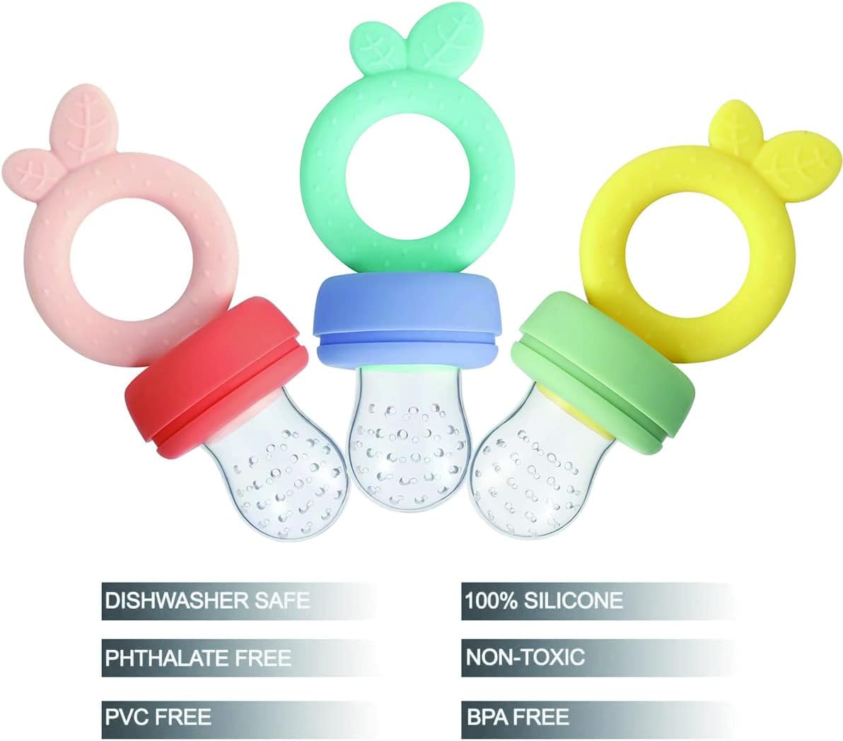 3 Pack Silicone Baby Fruit Food Feeder Pacifier with 3 Sizes Silicone ...