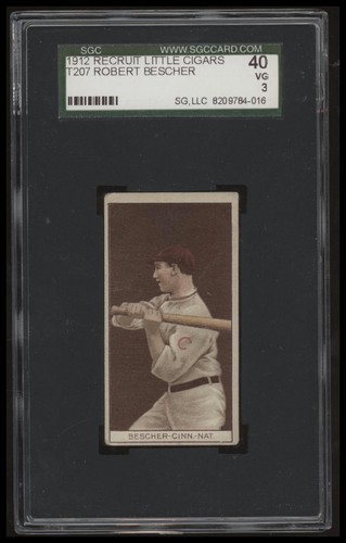 1912 T207 BOB BESCHER VG BROWN BACKGROUNDS RECRUIT SGC 3 CINCINNATI ...