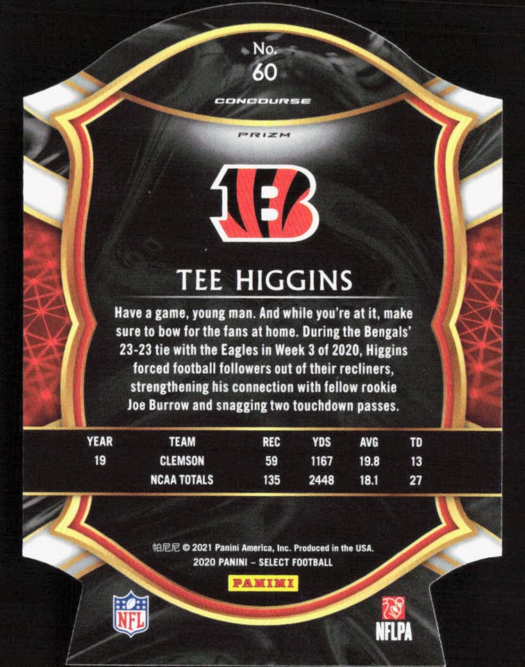 2020 Panini Select Tee Higgins Red Die-Cut Concourse Prizm Rookie Card ...