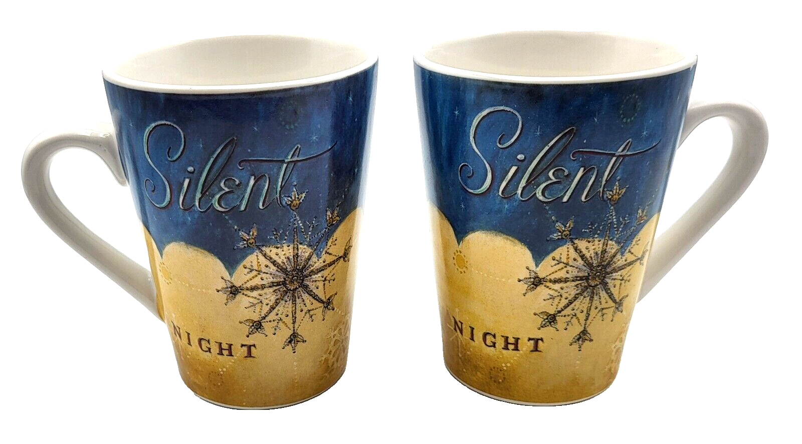 Oneida Seasons Greetings Silent Night Stoneware Mug Blue Gold Set of ...
