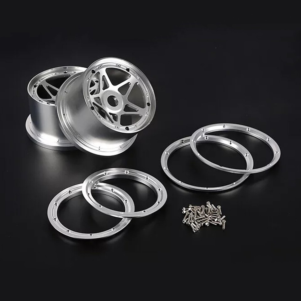 4pcs RC 1/5 CNC Aluminum Metal Silver Wheel Rims For HPI Rovan Baja 5B ...