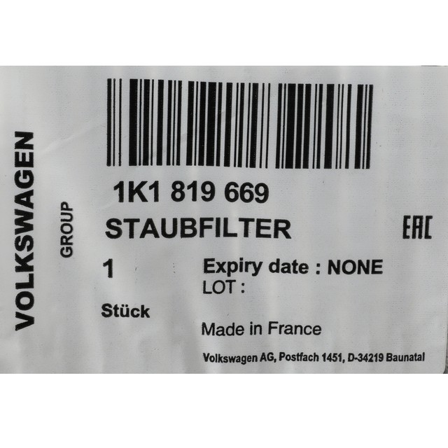 Volkswagen of America 1K1819669 Filters - Cabin Air Filter for sale ...