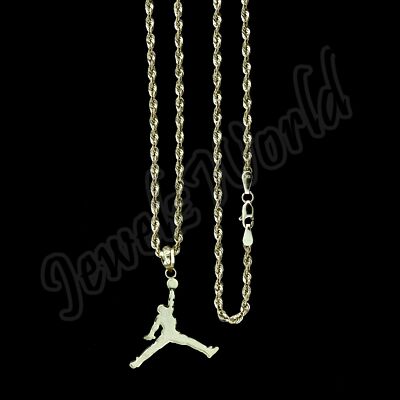 10K Yellow Gold Michael Jordan Jumpman Pendant With 2.5mm Rope Chain | eBay