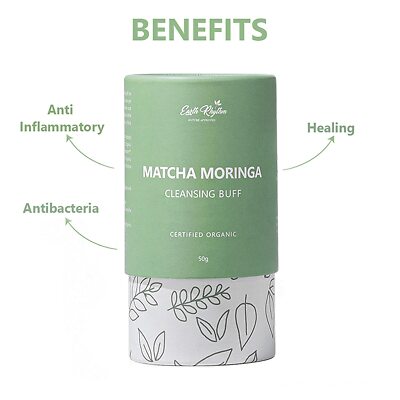 Earth Rhythm Matcha Moringa Cleansing Buff, Certified Organic - 50 GM ...