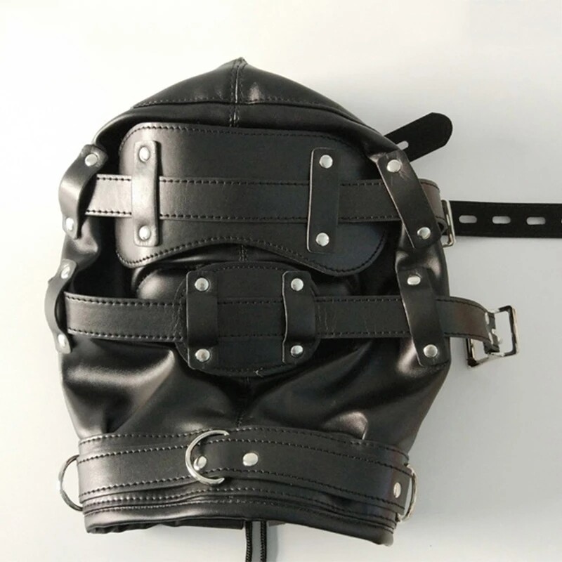 PU Leather Head Hood Gimp Eye Mask with Open Mouth Gag Cosplay Bondage ...