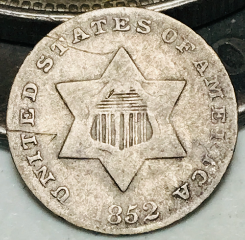 1852 Three Cent Silver Piece Trime 3c Type 1 Ungraded US Coin CC22249 ...
