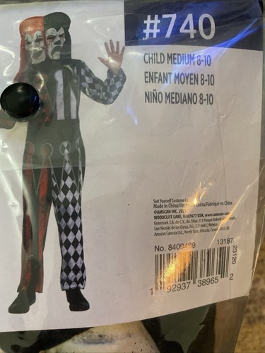 Two-Faced Jester Evil Clown Circus Carnival (M) 8-10 Halloween Child ...