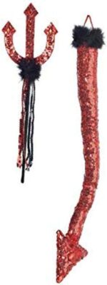 Deluxe Pitchfork & Tail Kit Red Fancy Dress Up Halloween Adult Costume ...