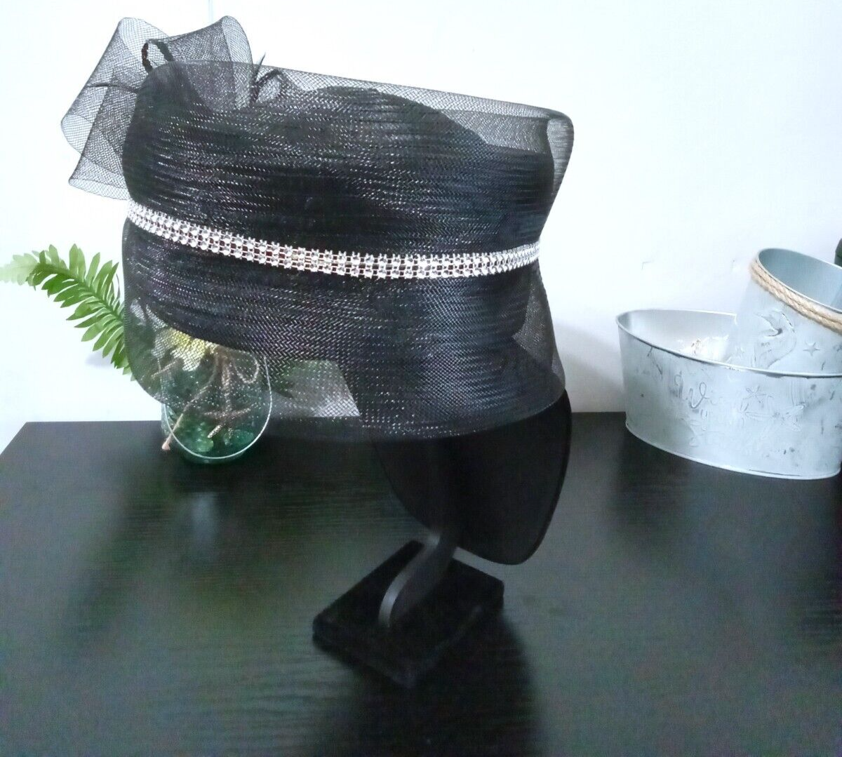 G.M.I. Woman's Black Church Hat With Large Bow And Cubic Zirconia ...