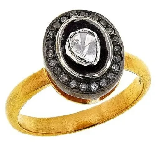 HSN Joya 14K Over Sterling Silver Polki Diamond Oval Pavé Ring Size 8 ...