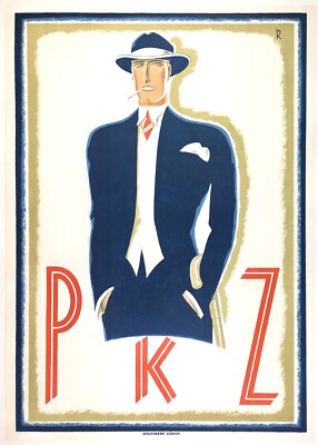 Original Vintage Poster PKZ Swiss Art Deco Men's Clothing Fashion LINEN ...