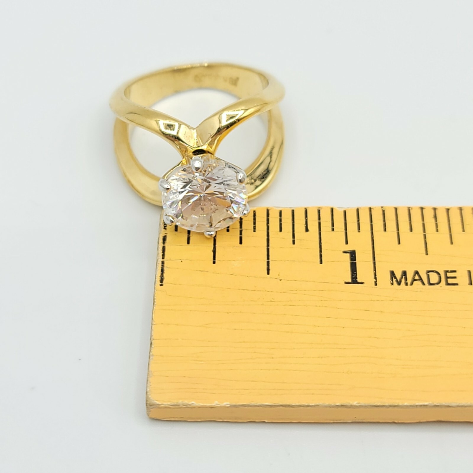 Vtg Sz 10 Solitare Ring Lg Cubic Zirconia 18K GE Gold Electroplate ...