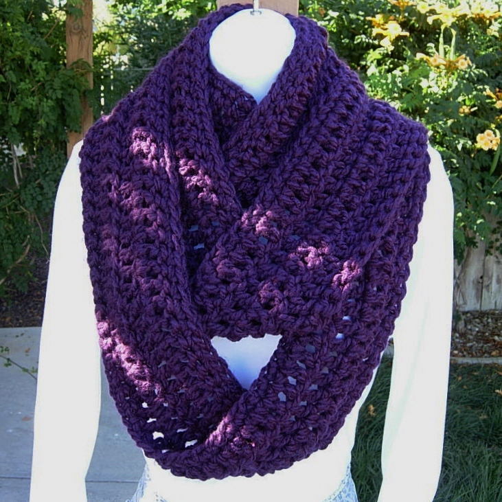 Dark Solid Purple Infinity Scarf, Long Handmade Crochet Knit Circle ...