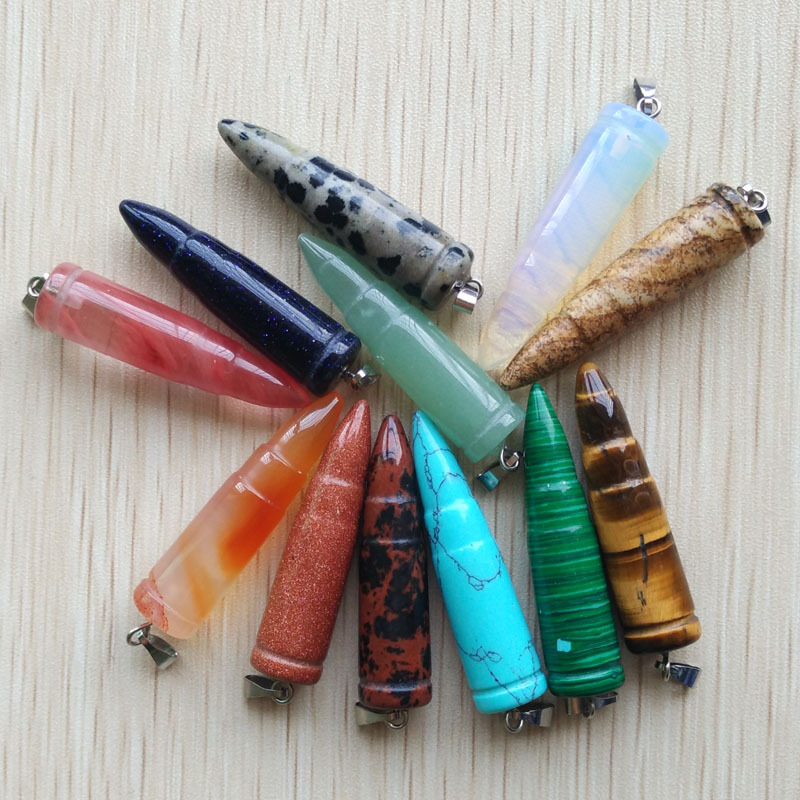 50pcs/lot Wholesale Fashion Assorted Natural Stone Bullet Pendulum ...