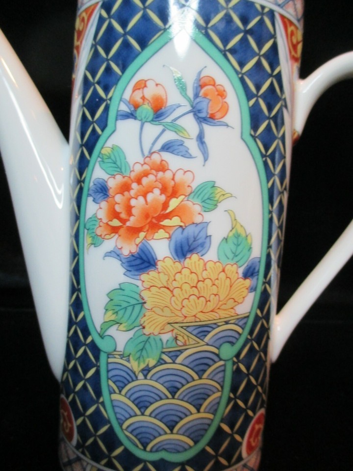 CHINESE DEMITASSE COFFEE POT 2 CUPS & SAUCERS MULTI COLORED FLOWERS ...