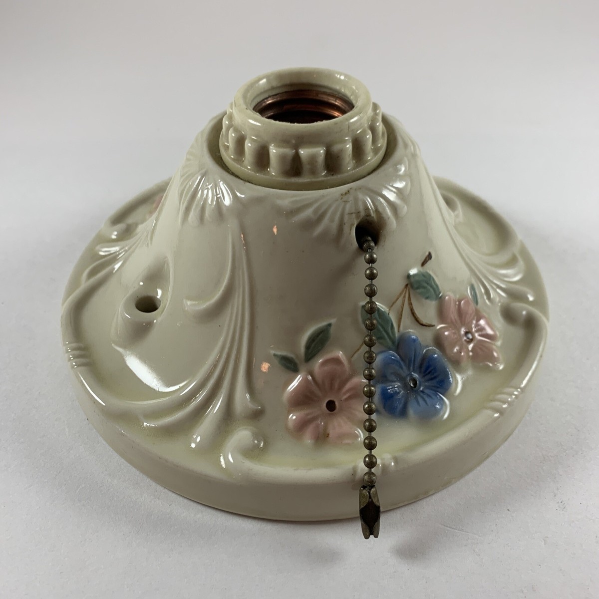 One Vintage Porcelain Light Bulb Base Fixture 1/8ips Threaded Cap