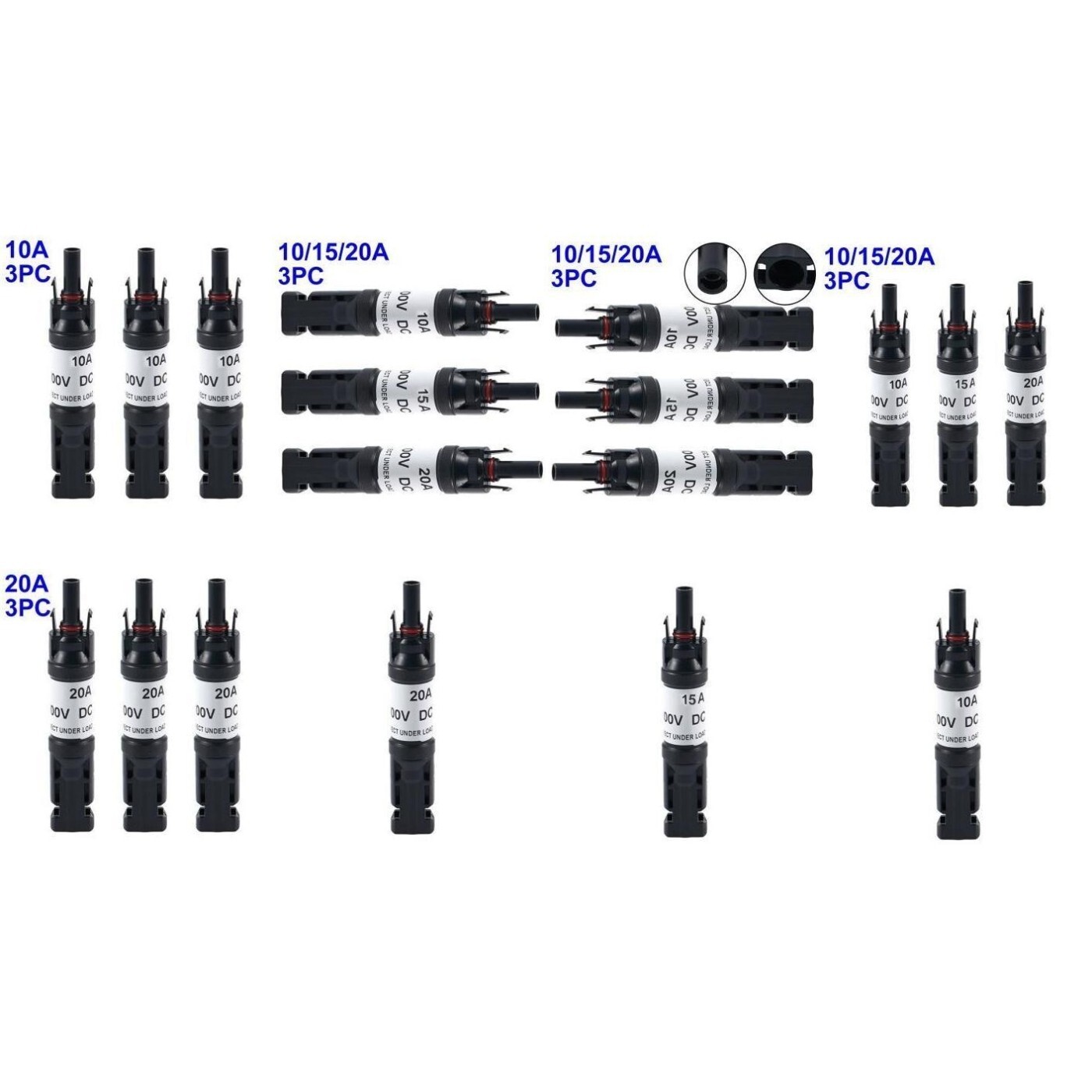 Weatherproof Photovoltaic Fuse Diode Connector Set 10A 15A 20A UL94V0 ...