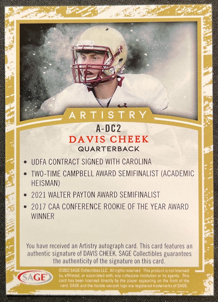 2022 Sage Artistry Davis Cheek Auto Elon University ENN Cards | eBay