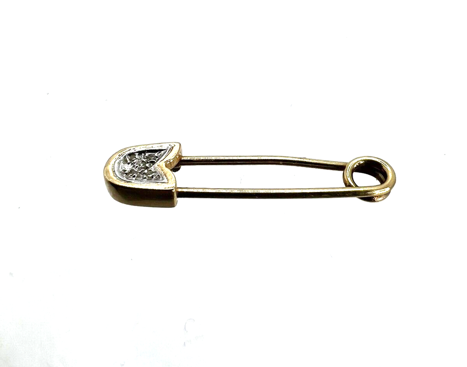 Solid 14K Yellow and White gold Diamond Accent Safety Pin | eBay