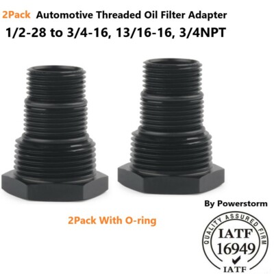 2pack 1/2-28 to 3/4-16, 13/16-16, 3/4NPT Automotive Threaded Oil Filter ...