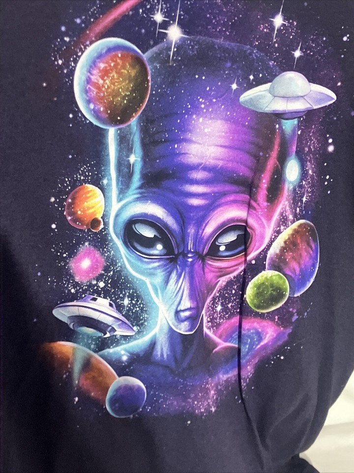 Vintage y2k Alien T Shirt Men's L Trippy Space Purple Area 51 | eBay